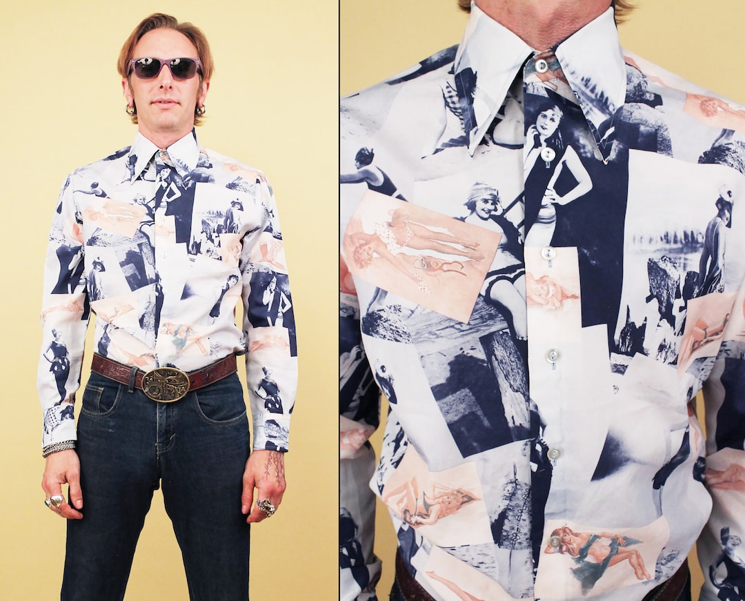 70s Vtg Vargas Coney Island PLAYBOY Rare Menswear Button up Collared ...