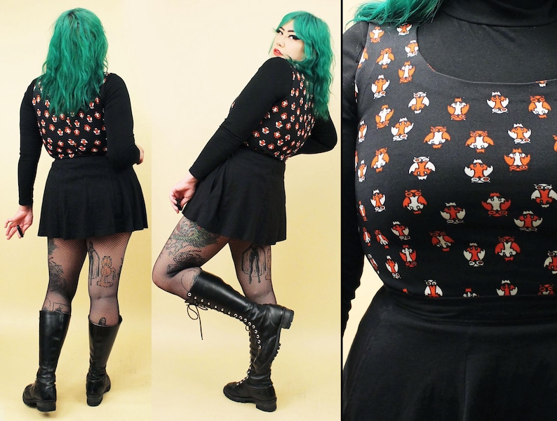60s 70s Vtg Owl Print Polyester Tank Top Black Orange White Novelty ...