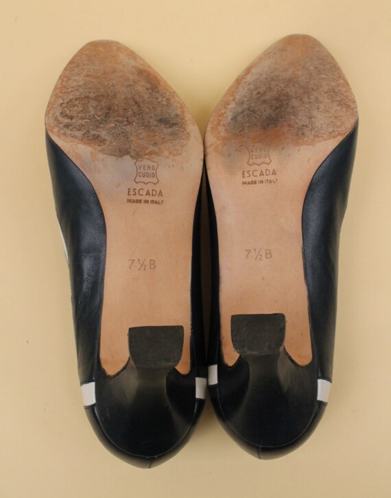 80s 90s Vtg ESCADA Italian leather Midnight Blue & Wh… - Gem
