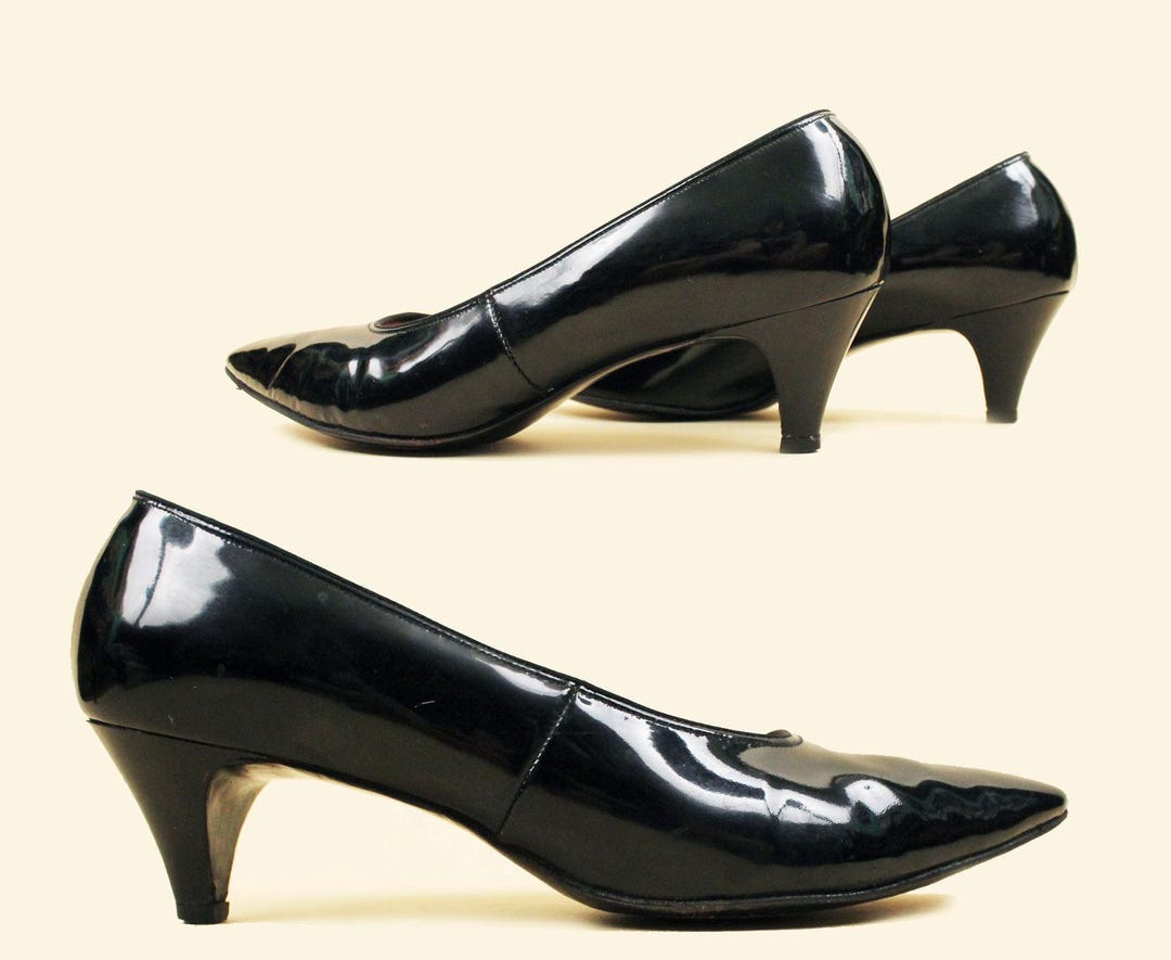 50s 60s Vtg Black Patent Leather High Heel Pointy Toe Naturalizer Pin ...