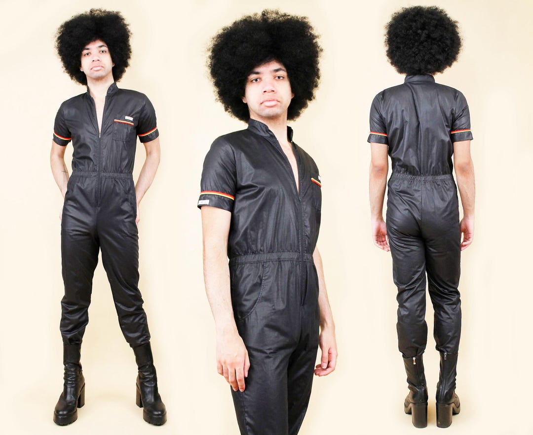70s Vtg Black Jumpsuit Coverall New Wave Disco Zip up Mock Neck ...