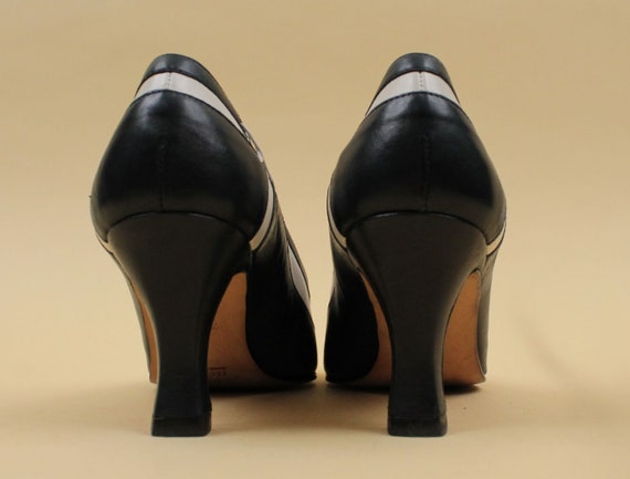 80s 90s Vtg ESCADA Italian leather Midnight Blue & Wh… - Gem