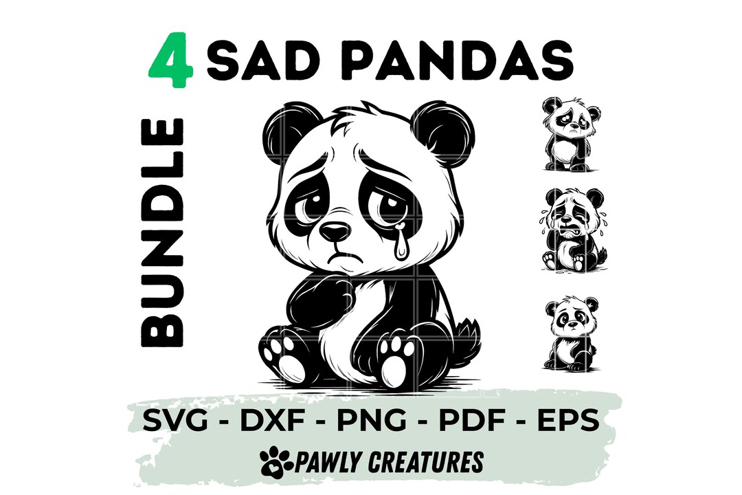 4 Sad Pandas | Bundle | Clipart | Kawaii Animal | Svg Png Dxf Pdf ...