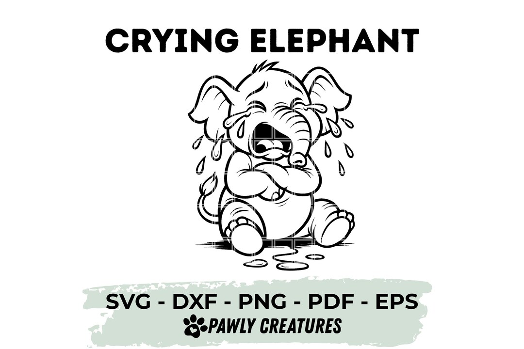 Crying Elephant Clipart | Kawaii Animal | Svg Png Dxf Pdf | Pawly ...