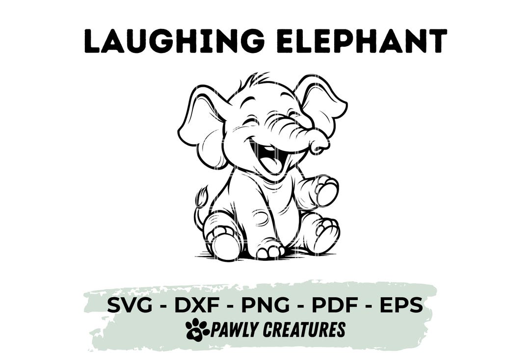 Laughing Elephant Clipart | Kawaii Animal | Svg Png Dxf Pdf | Pawly ...