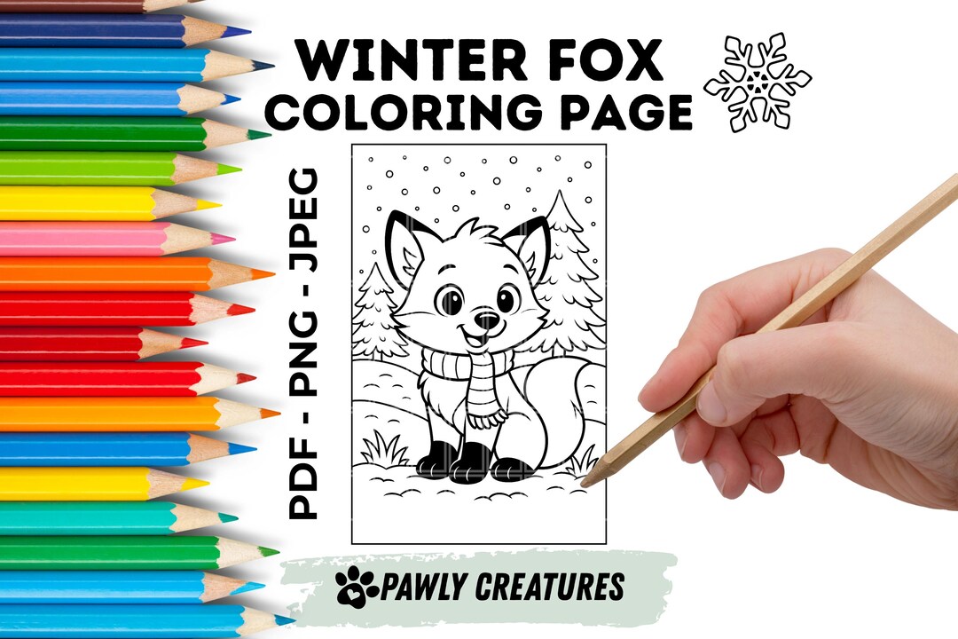 Fox Coloring Page – Winter Forest Printable Kids Activity (PDF PNG JPEG ...
