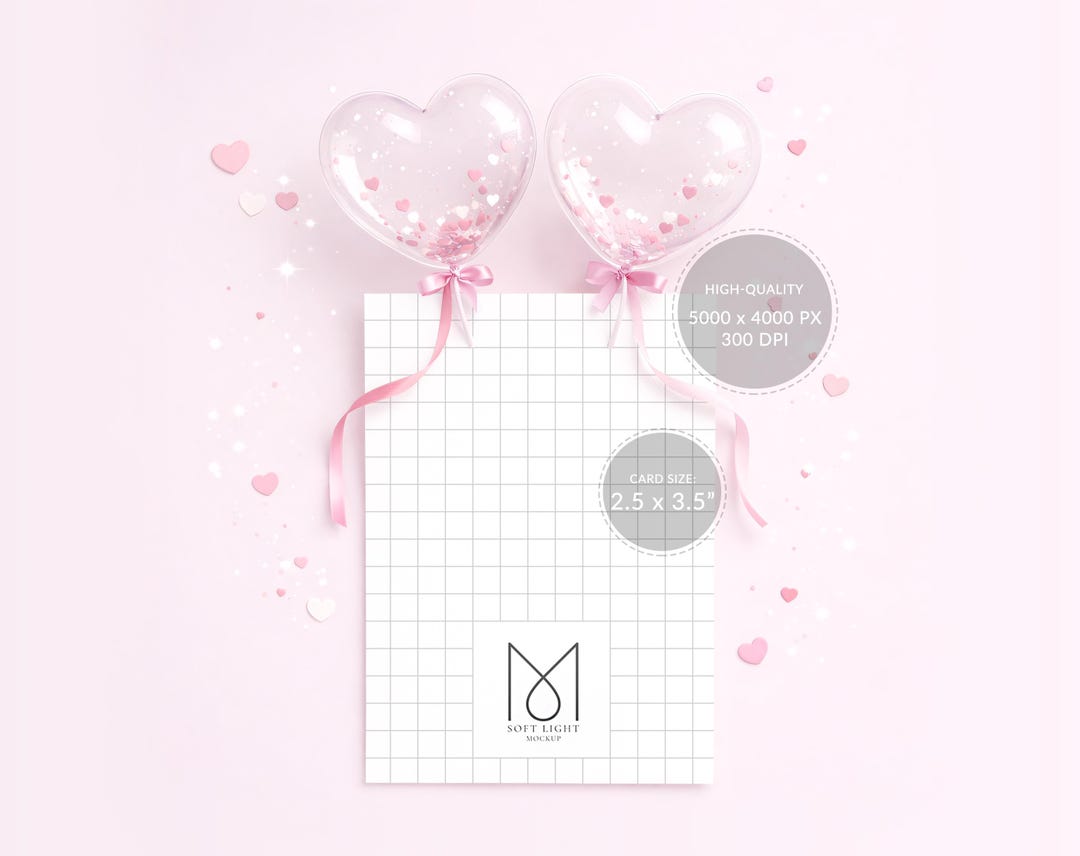 Valentine Heart Balloon Hang Tag Mockup With Ribbon, 2.5x3.5 Gift Tag ...