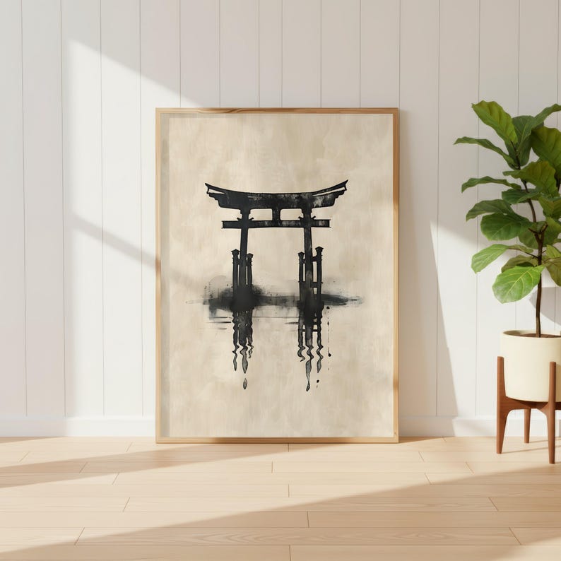 Japandi Torii Gate Printable, Japanese Ink Illustration, Minimal ...