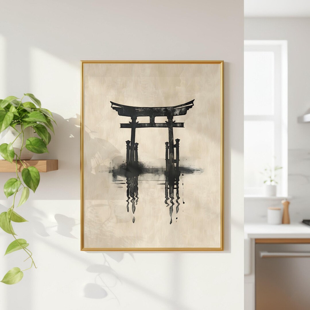 Japandi Torii Gate Printable, Japanese Ink Illustration, Minimal ...