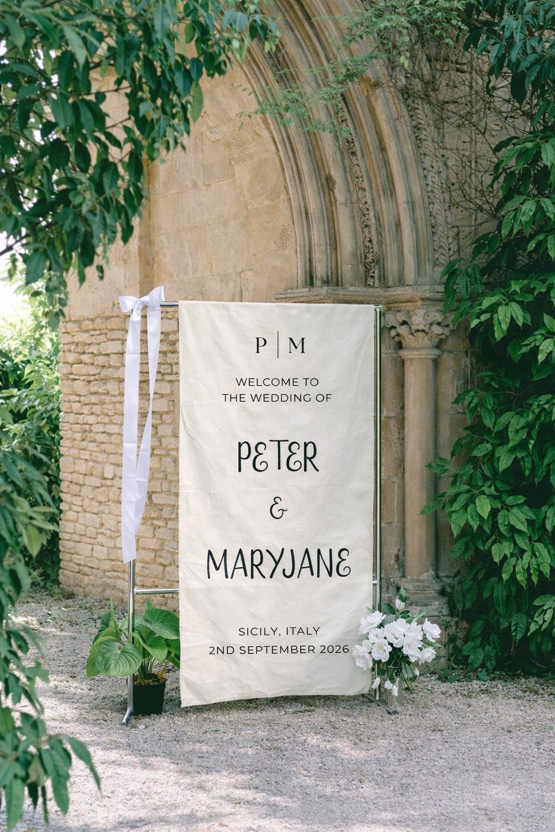 Personalized Linen Wedding Welcome Sign With Stand, Custom Fabric ...