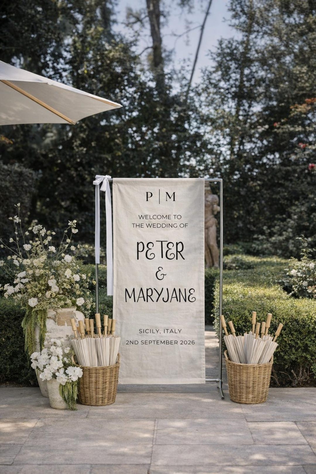 Personalized Linen Wedding Welcome Sign With Stand, Custom Fabric ...