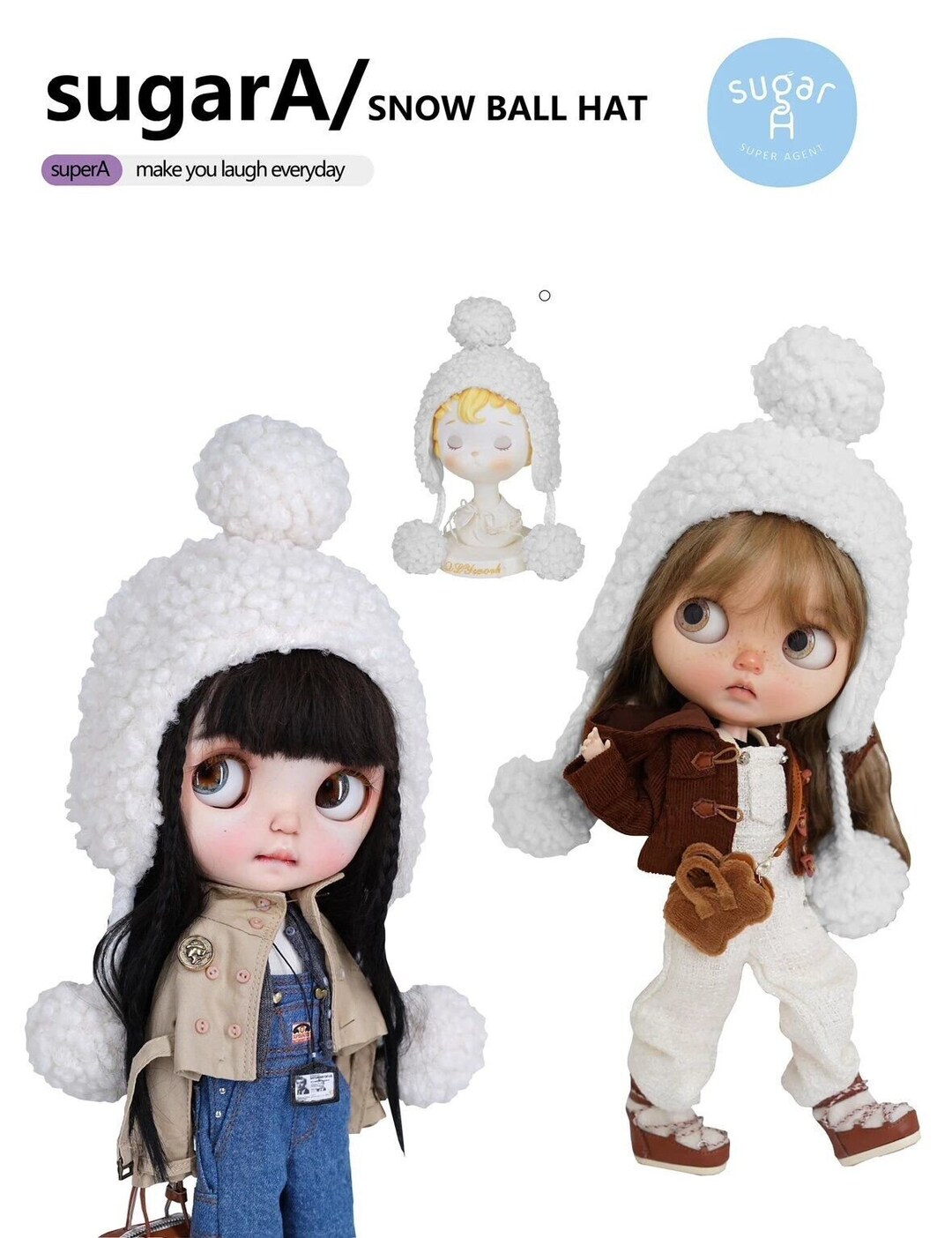 Ready Stock! - Sugara 2024 White Winter Snowball Hats for Blythe Dolls ...
