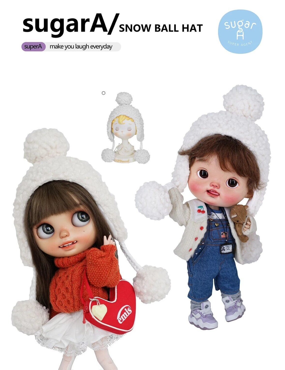 Ready Stock! - Sugara 2024 White Winter Snowball Hats for Blythe Dolls ...