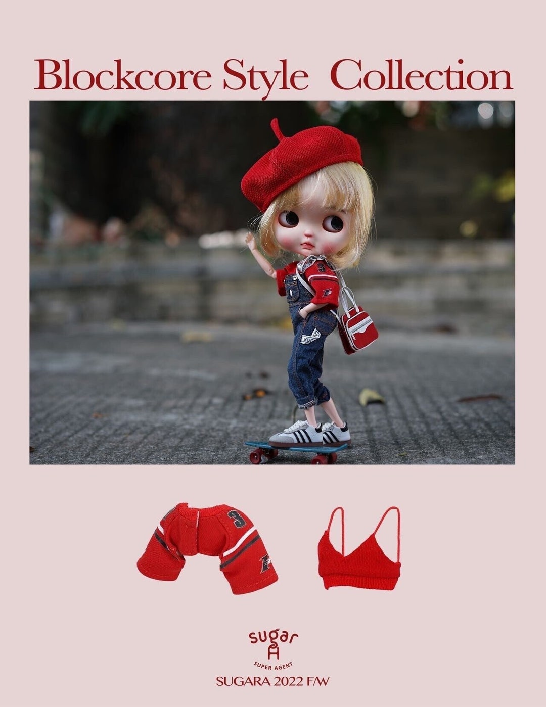 Sugara 2022 Blockcore Style Collection Red Sporty 2 Pcs Set (sporty Top + Camisole) for Blythe ...