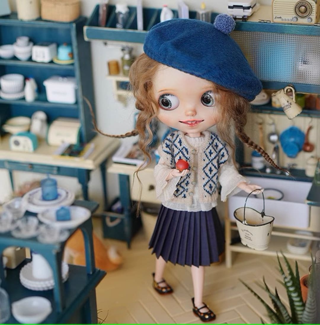 Miss Yo 2023 Beige & Blue Checker 2-way Wearing Knit Vest for Blythe ...