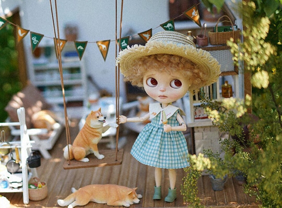 Miss Yo 2022 Mint Checker Dress With Straw Hat Set for Blythe Dolls ...