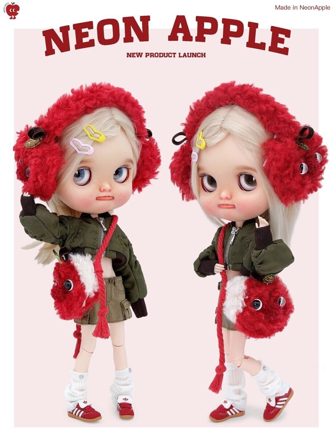 Pre-order Neon Apple Ear Muffs and Apple Bag Set for Blythe Dolls Doll ...