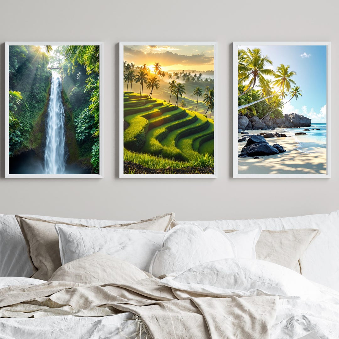 Set of 3 Bali Posters – Tropical Wall Art | Beach, Rice Paddies ...