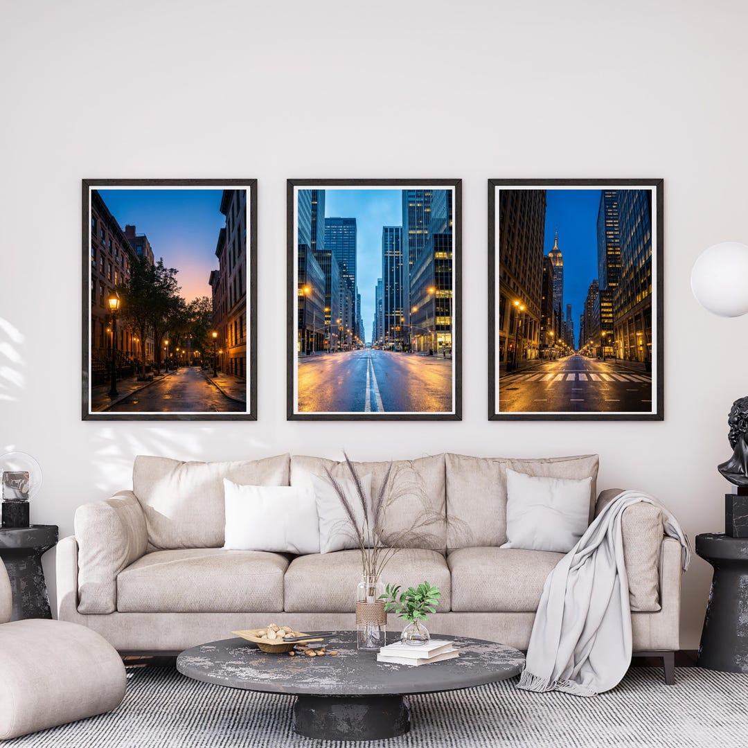 New York City Triptych Wall Art – Minimal Manhattan Prints in Early ...
