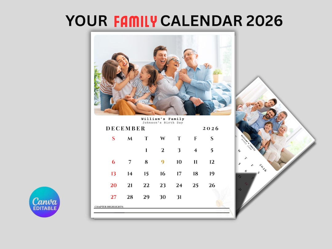 Personalized Family Calendar 2026 and Personalized Family Wall Calendar ...