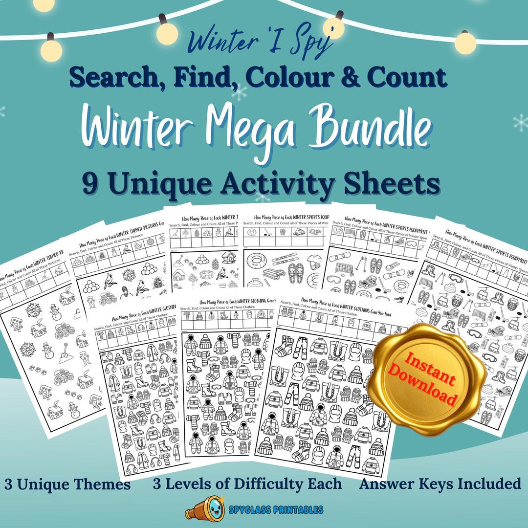 9 Winter 'I Spy' Mega Bundle Search, Find, and Count Printable ...