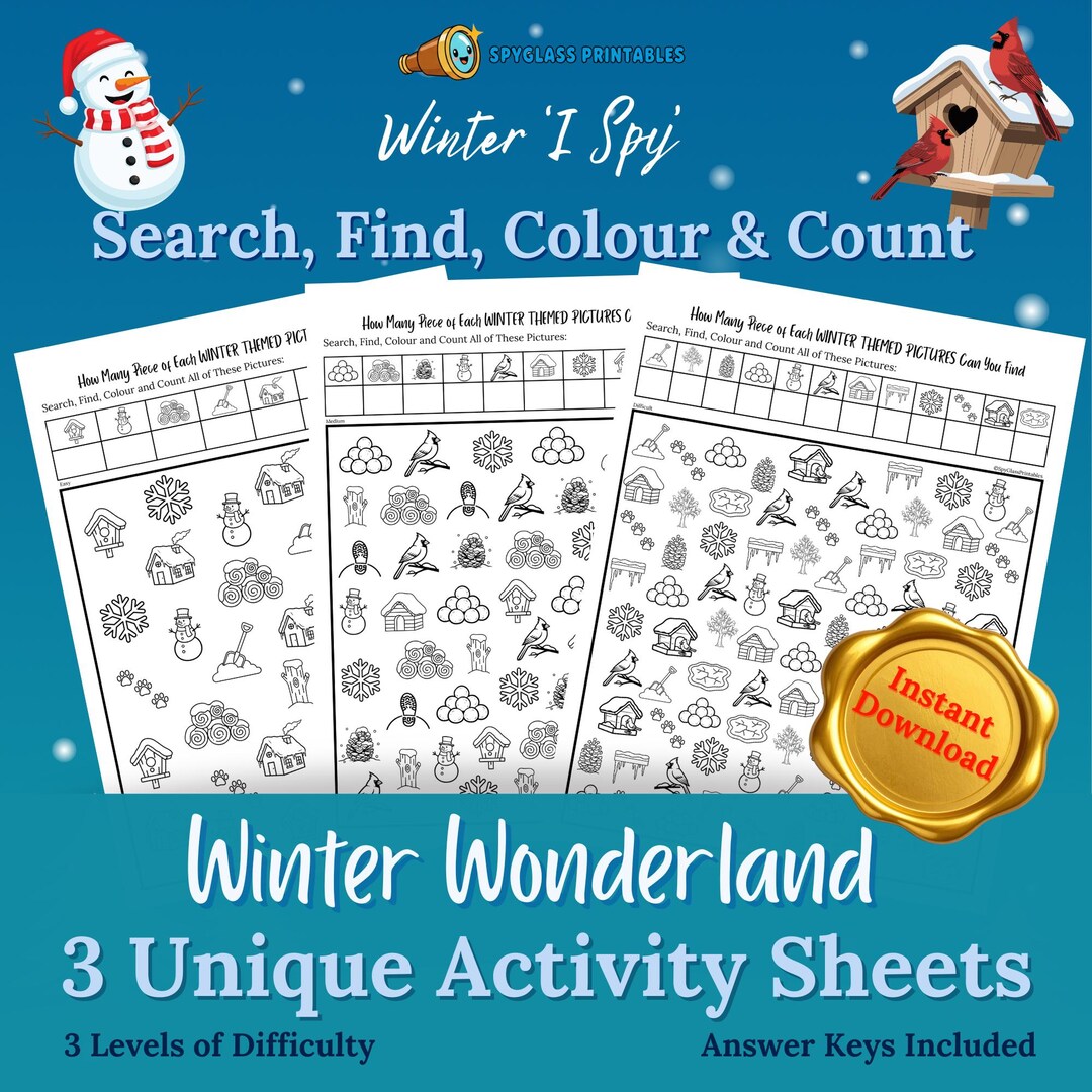 3 Winter Wonderland 'I Spy' Search, Find, Color and Count Printable ...
