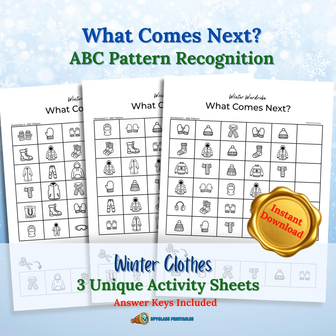 Winter Wardrobe ABC Simple Pattern Recognition Activity 3-sheet Bundle ...