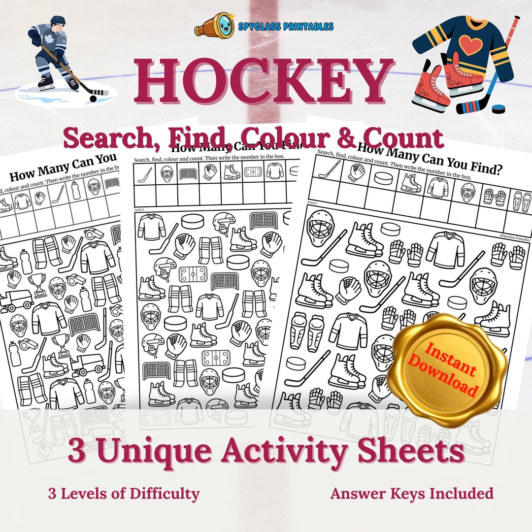 HOCKEY Winter Sports 'I Spy' Search, Find, Colour and Count Printable ...