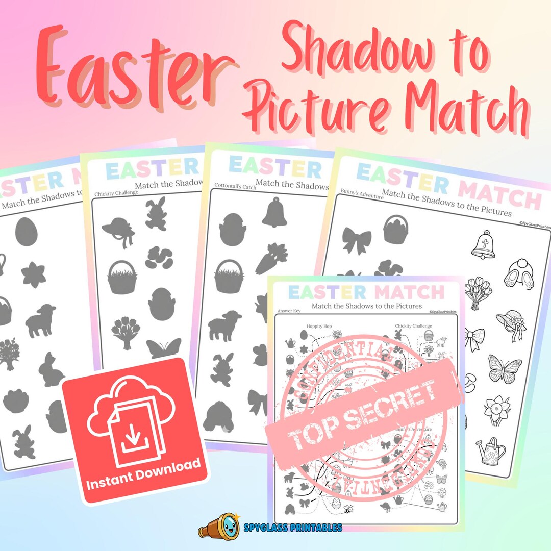 Easter 'match the Shadow' Printable Activity: 4 Unique Worksheets ...