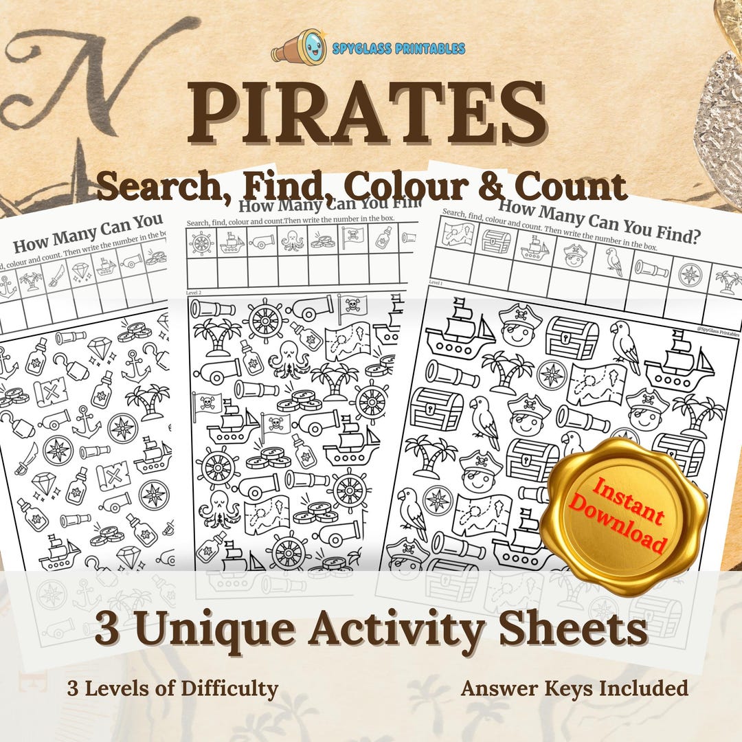 PIRATES 'I Spy' Search, Find, Colour and Count Printable Activity: 3 ...