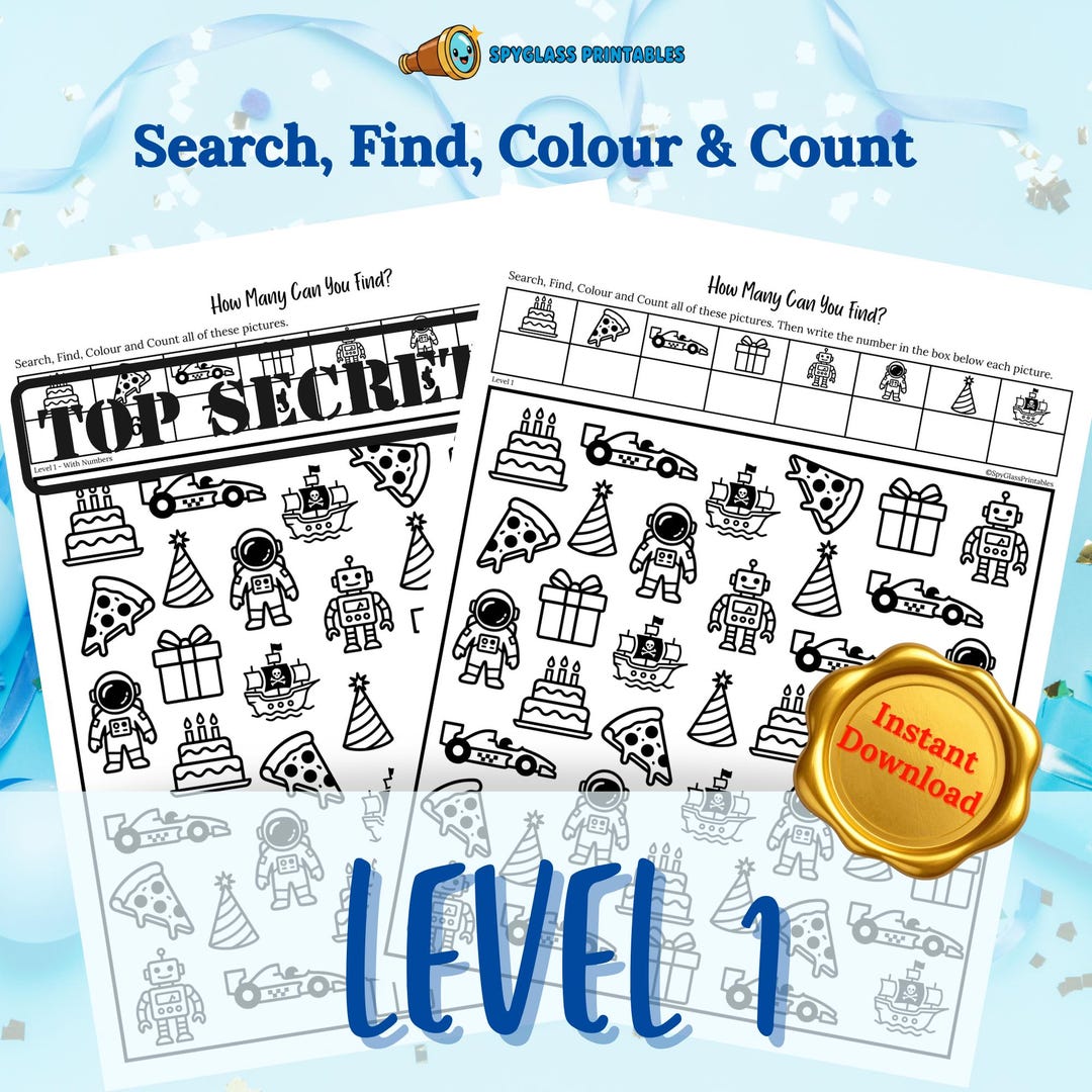 Doy's Birthday 'I Spy' Search, Find, Color and Count Printable Activity ...