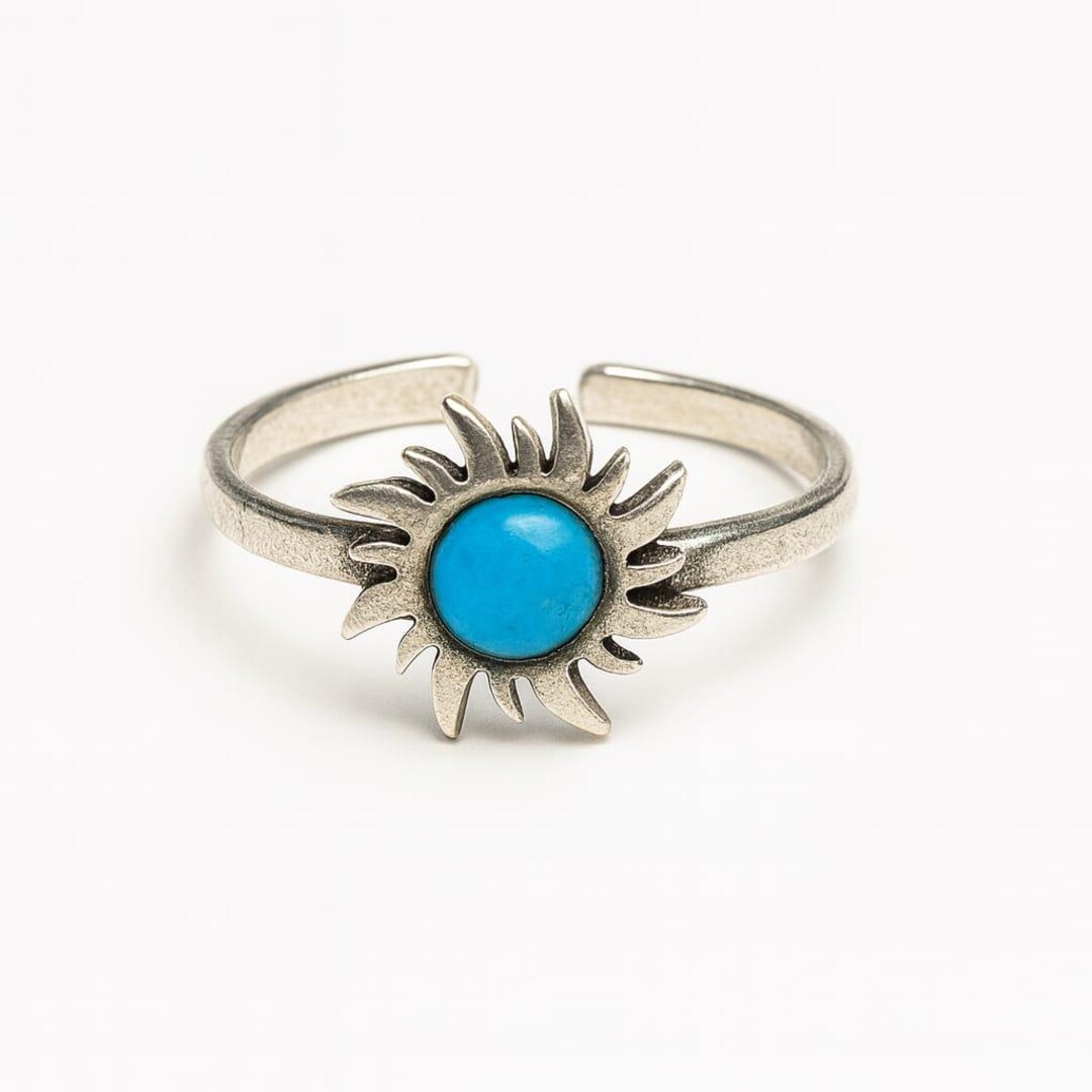Silver Sun Ring With Sky Blue Gem-adjustable - Etsy