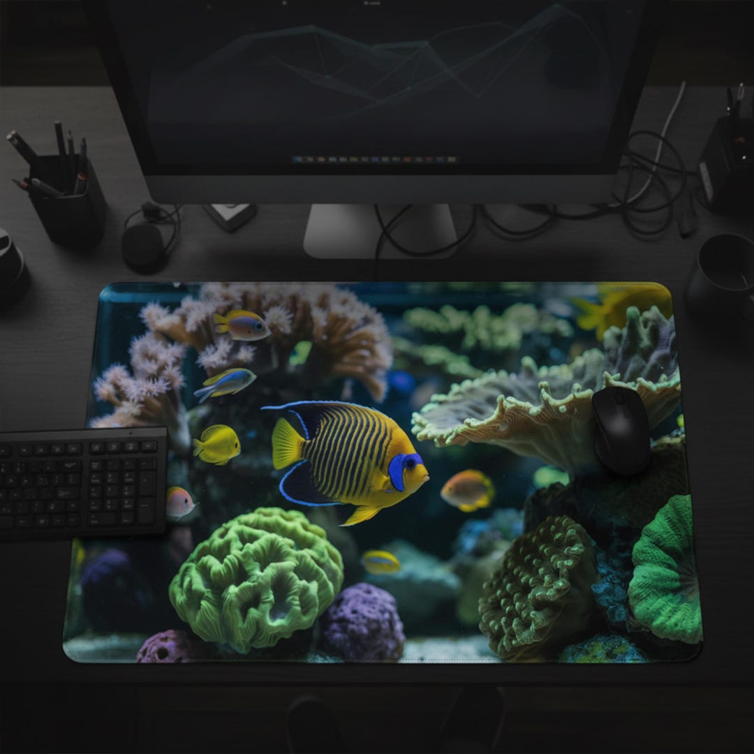 Angelfish Reef Mouse Pad - Colorful Ocean Aquarium Desk Mat, Coral Sea ...