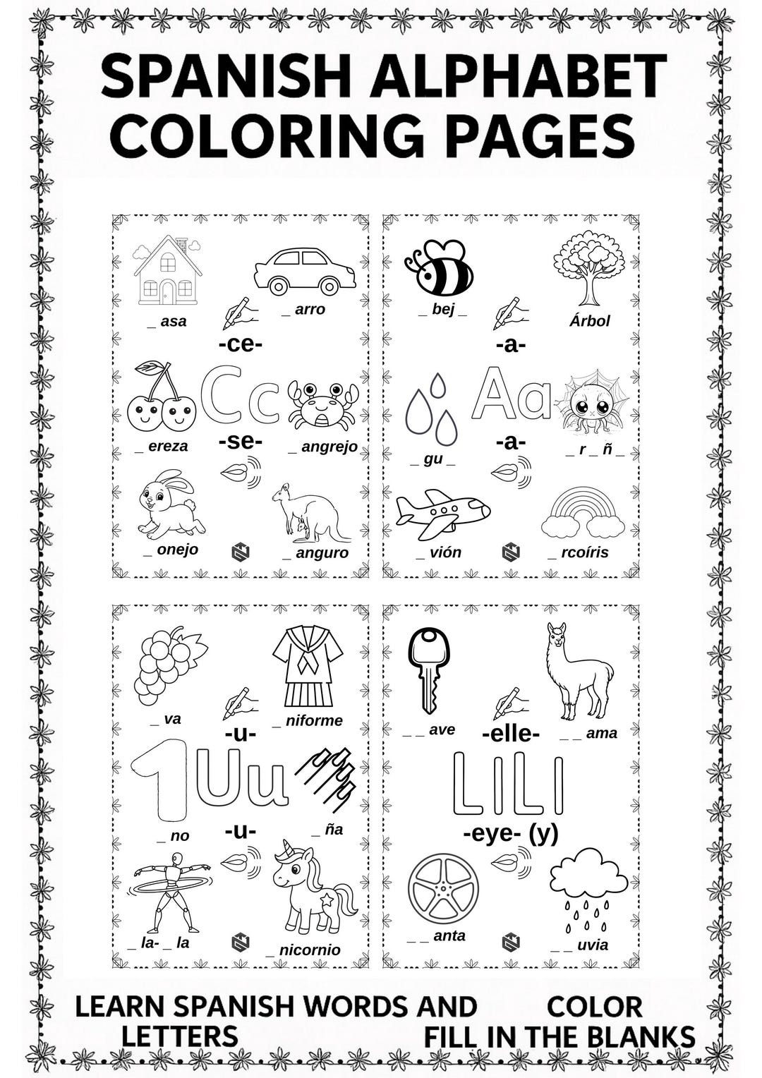 Spanish A-Z Coloring Workbook | Alphabet Activities for Kids | Tracing ...