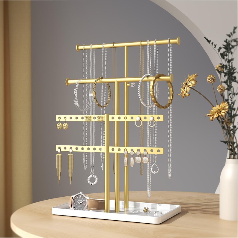 Metal Jewelry Holder Tree Stand – Necklace & Bracelet Organizer ...