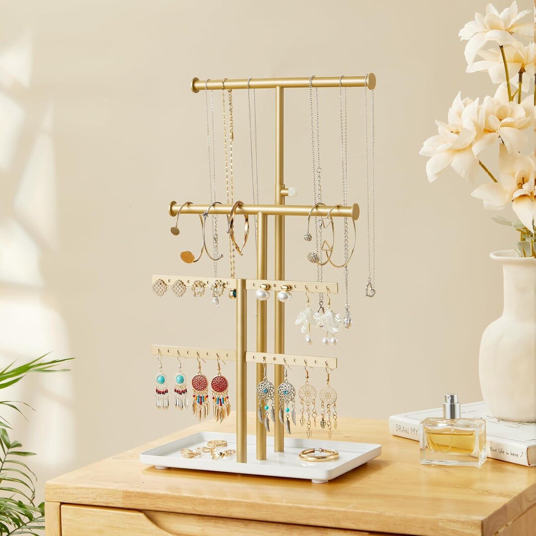 Metal Jewelry Holder Tree Stand – Necklace & Bracelet Organizer ...