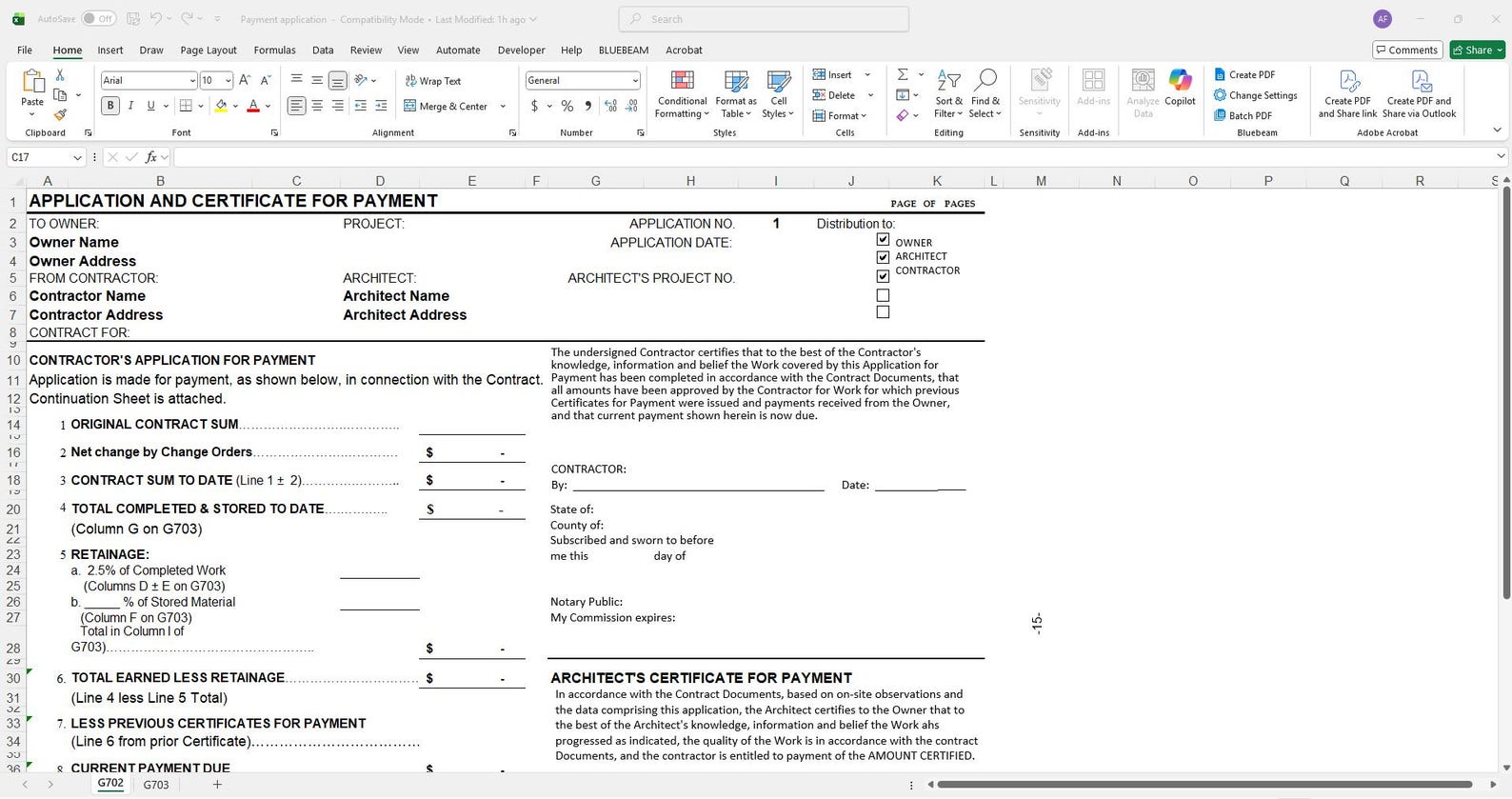 Construction Pay Application (G702 & G703 Style) | Progress Billing ...