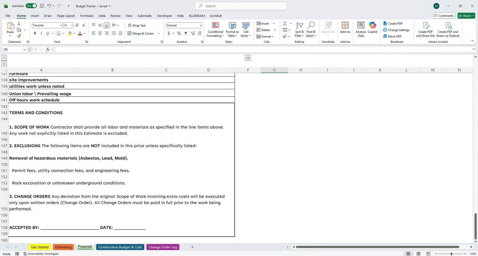 Construction Estimate Template Excel | General Contractor Bid Sheet ...