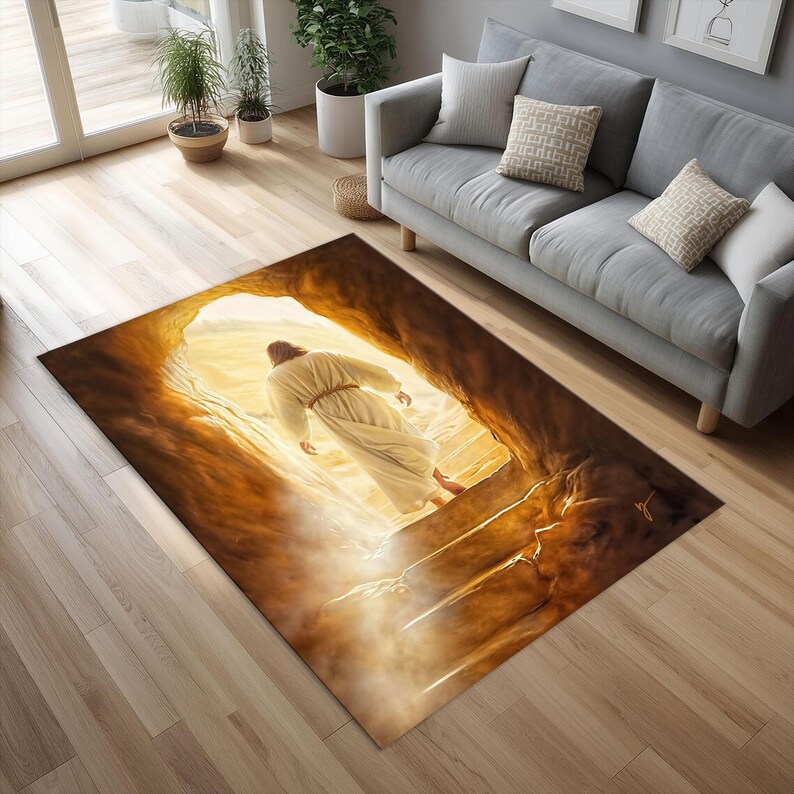 Resurrection Light Christian Rug, Jesus Tomb Spiritual Art Carpet ...