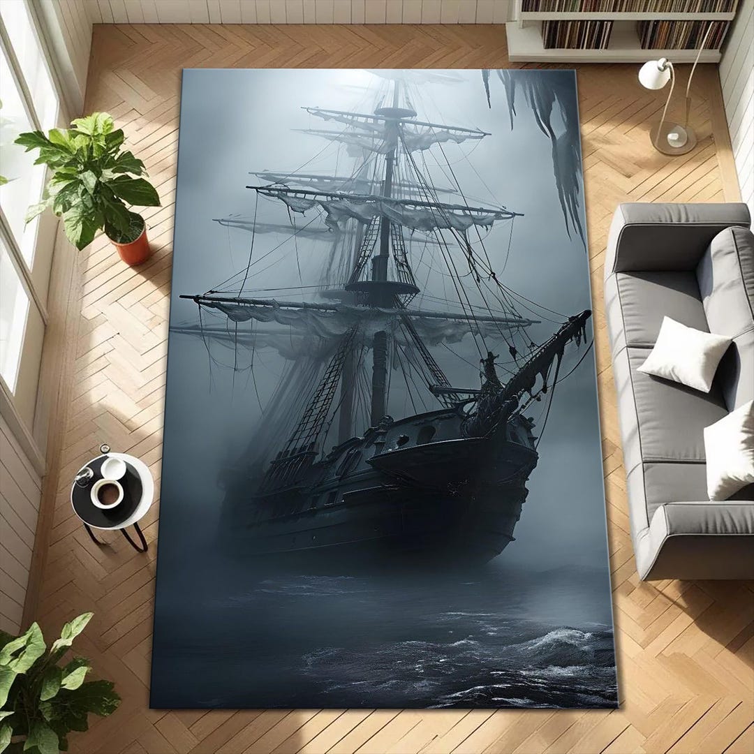 Pirate Ship Rug – Dark Foggy Nautical Carpet, Haunted Sea Vessel Decor ...