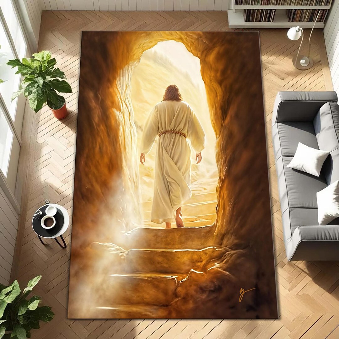 Resurrection Light Christian Rug, Jesus Tomb Spiritual Art Carpet ...
