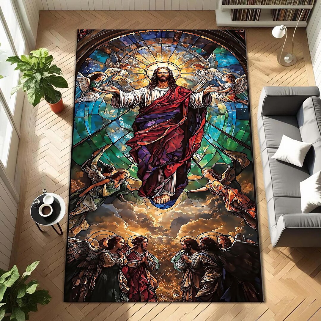 Jesus Ascension Stained Glass Rug – Christian Sacred Art Carpet ...
