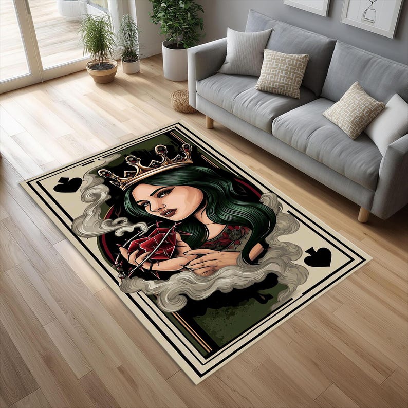 Gothic Queen Playing Card Art Area Rug, Modern Statement Decor - Etsy