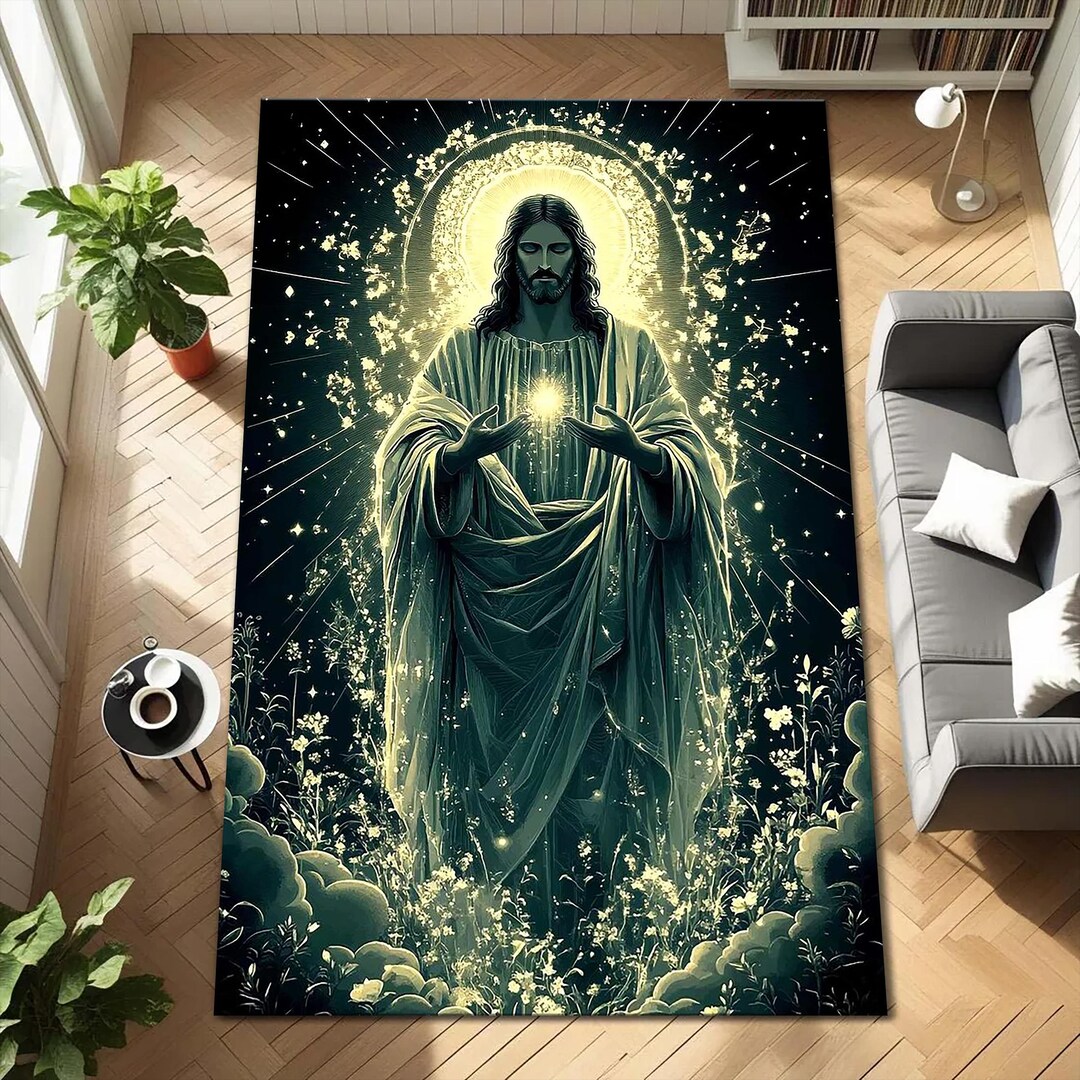 Sacred Heart of Jesus Rug, Divine Light Christian Art Carpet, Spiritual ...