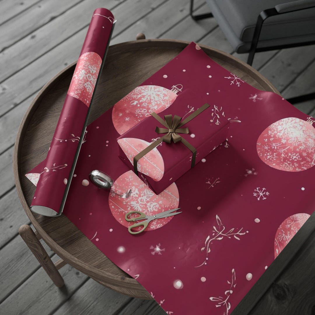 Pink Christmas Baubles Wrapping Paper | Holiday Ornament Pattern - Etsy