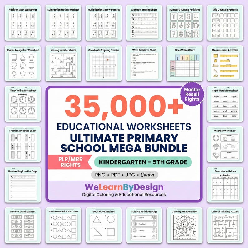 35,000+ Kids Educational Worksheets Bundle, Homeschool Teacher ...
