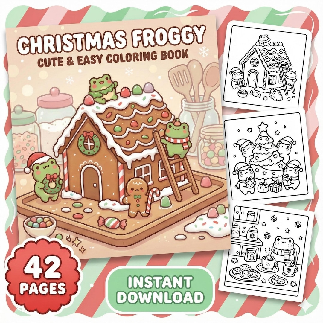 Bold and Easy Cozy Winter Pages | Cute Kawaii Frog PDF | Simple Holiday ...