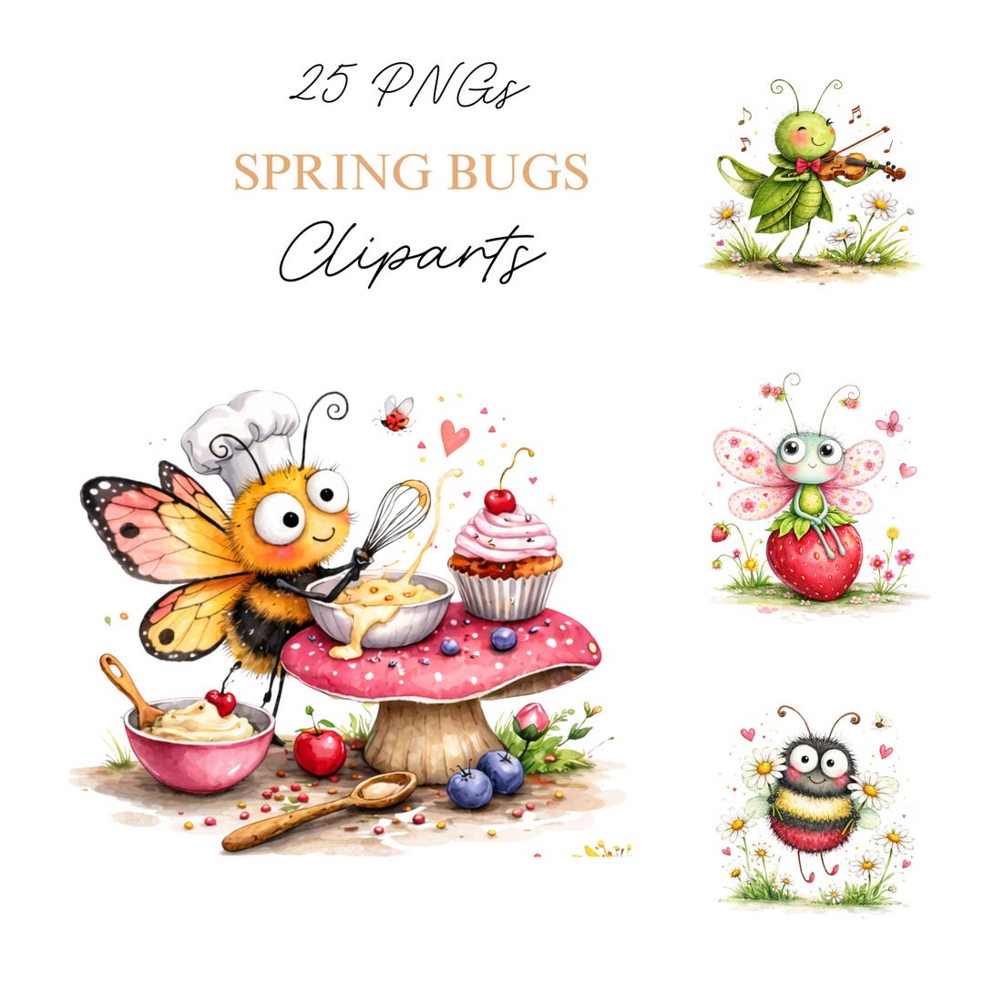 Spring Bugs Clipart: Watercolor Whimsical Bugs (digital Download - 25 ...