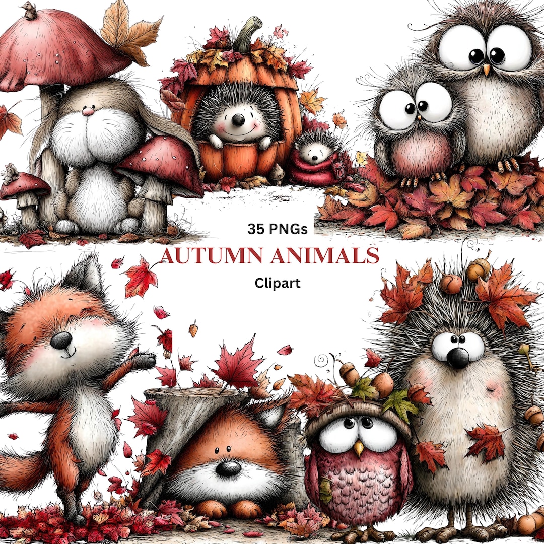Autumn Animals Clipart – Watercolor Woodland PNG Graphics (35 Files ...