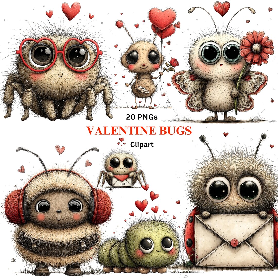 Valentine Watercolor Bugs Clipart: Whimsical Bugs (digital Download ...